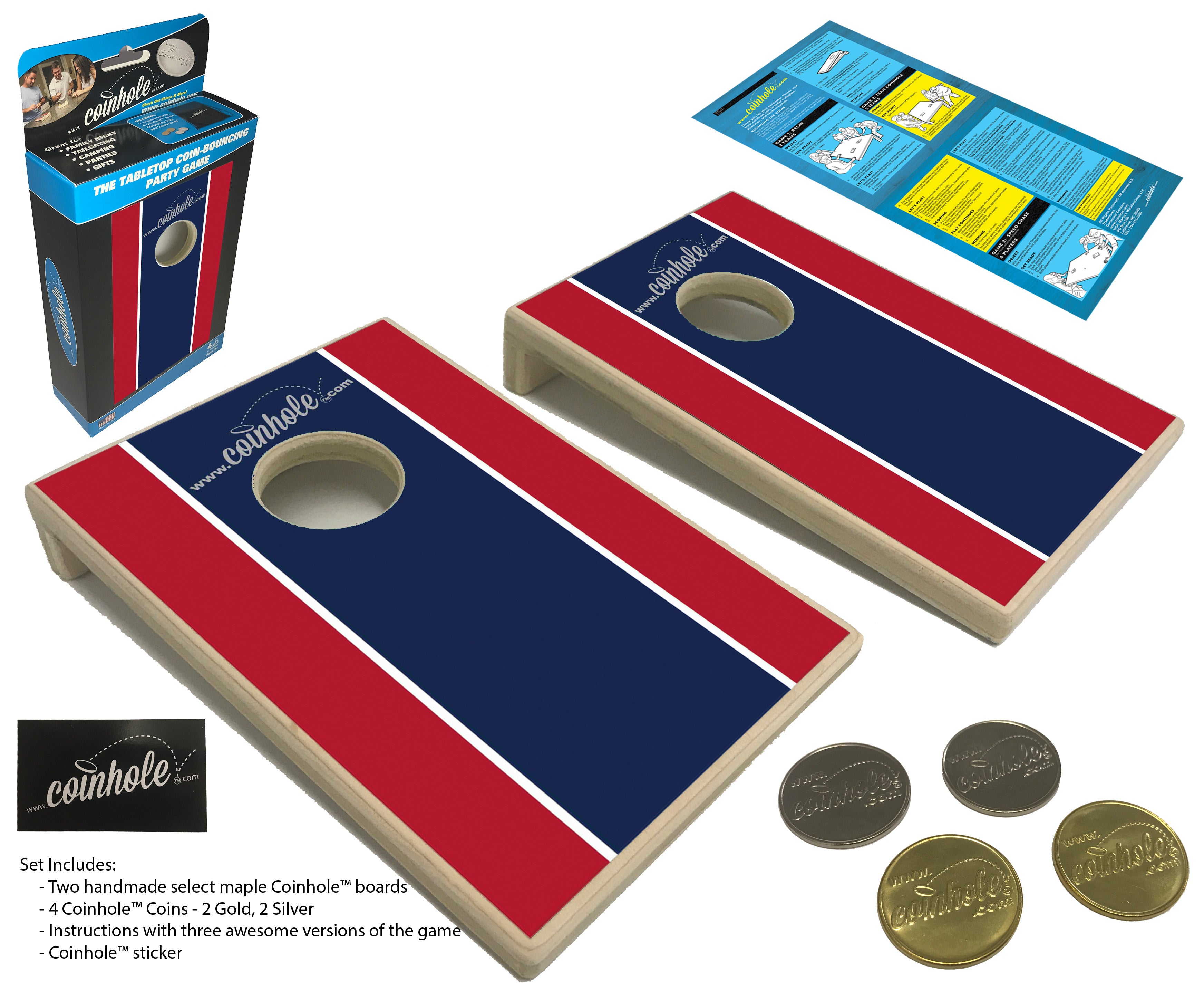 Blue and Red Football Party Coinhole® Tabletop Game Set