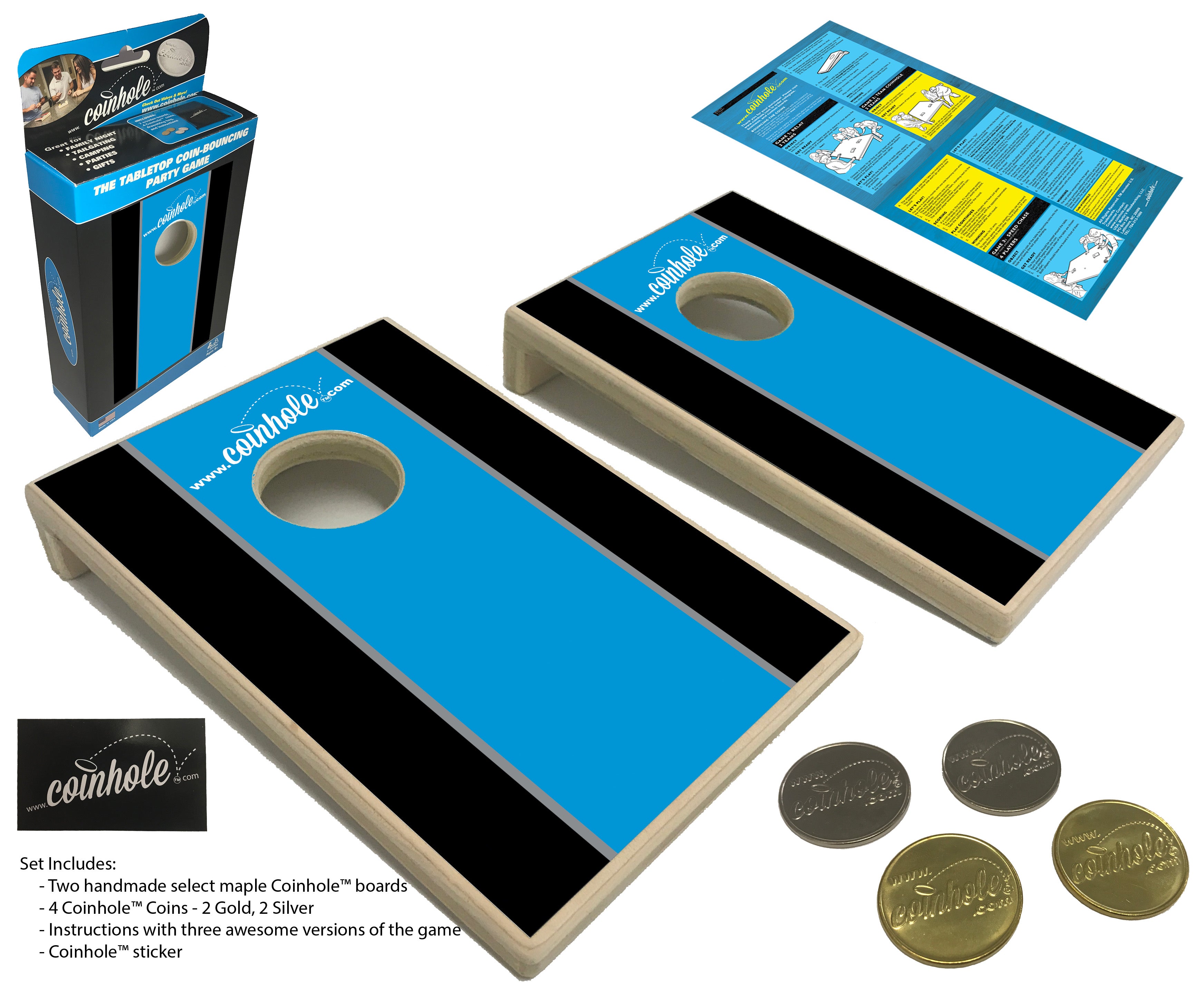 Blue Black and Grey Racing Stripe Coinhole® Tabletop Game Set