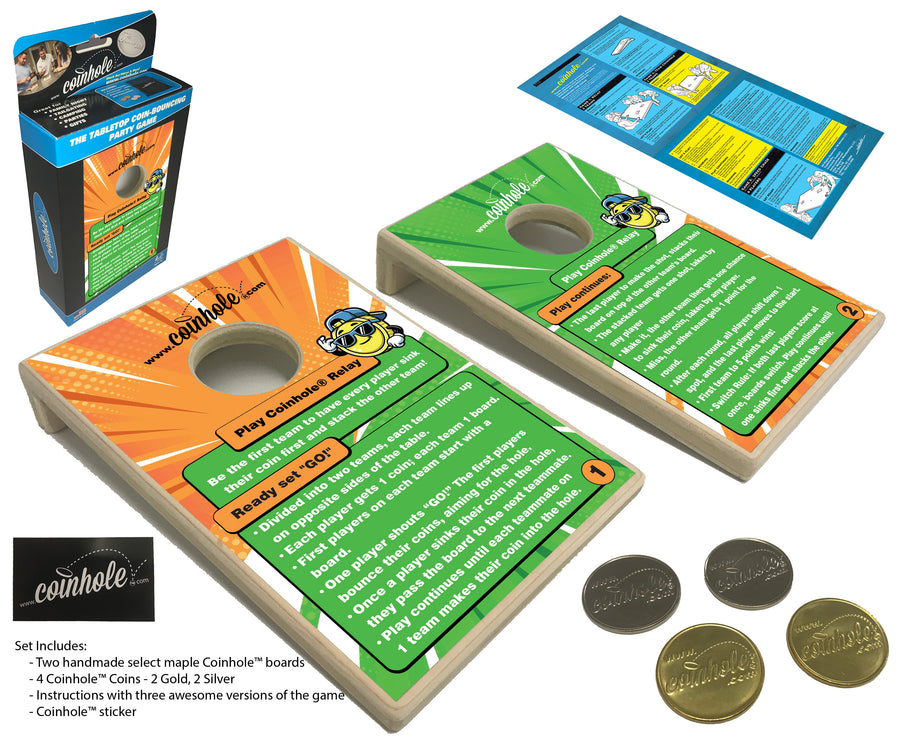 Official Coinhole™ Game Set - Blue and Black Wooden Board Game