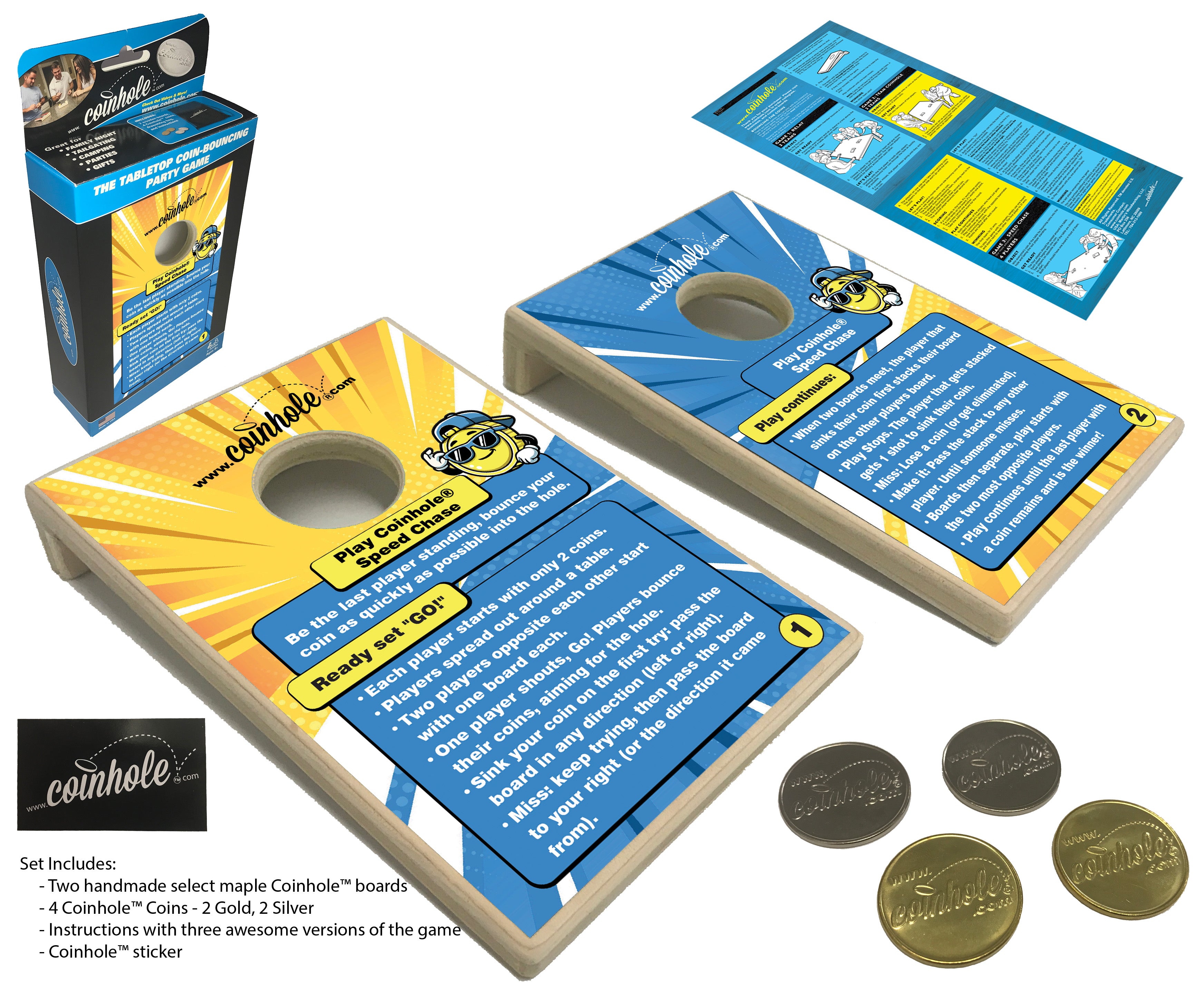 Official Coinhole™ Game Set - Blue and Black Wooden Board Game