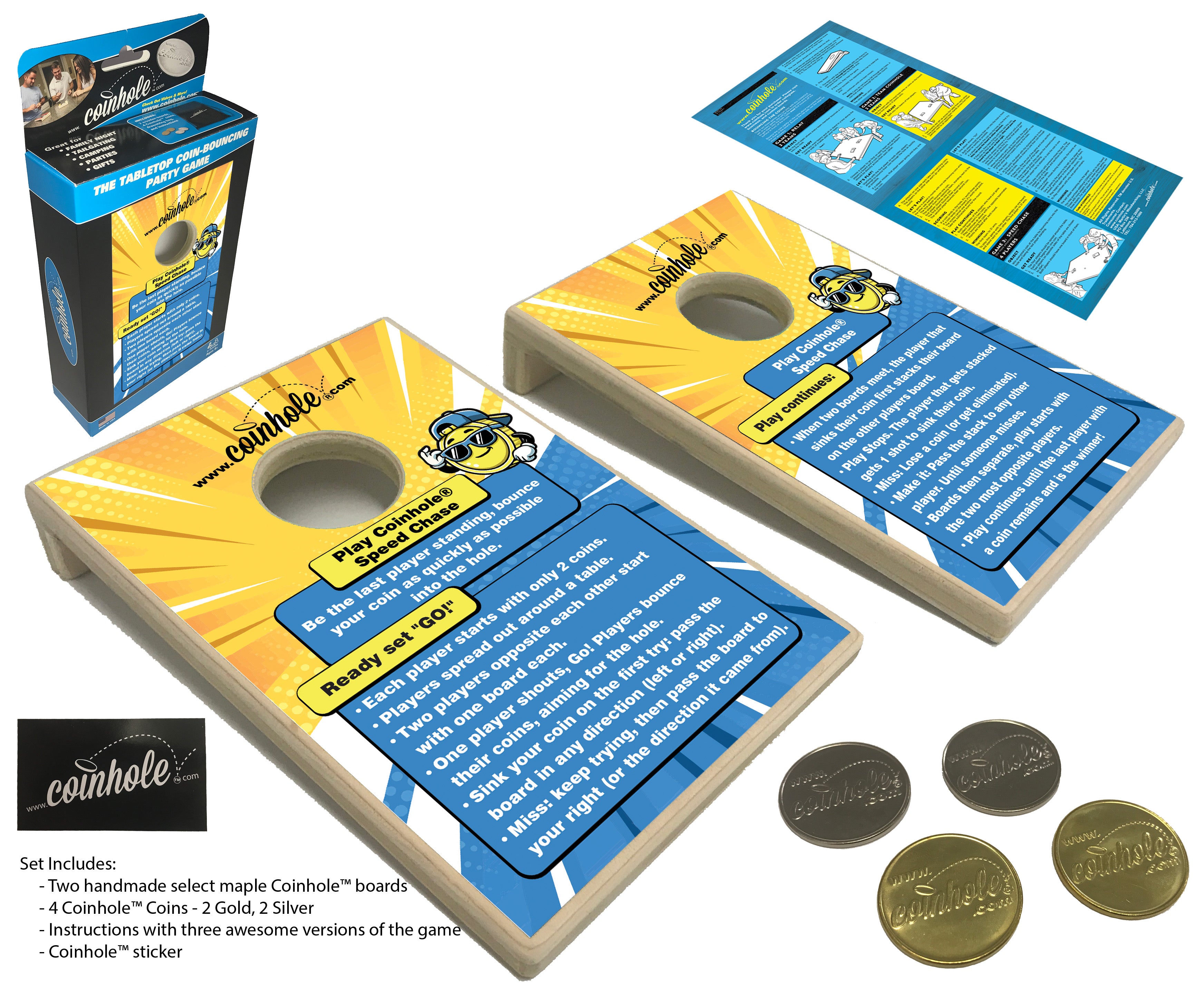 Official Coinhole™ Game Set - Blue and Black Wooden Board Game