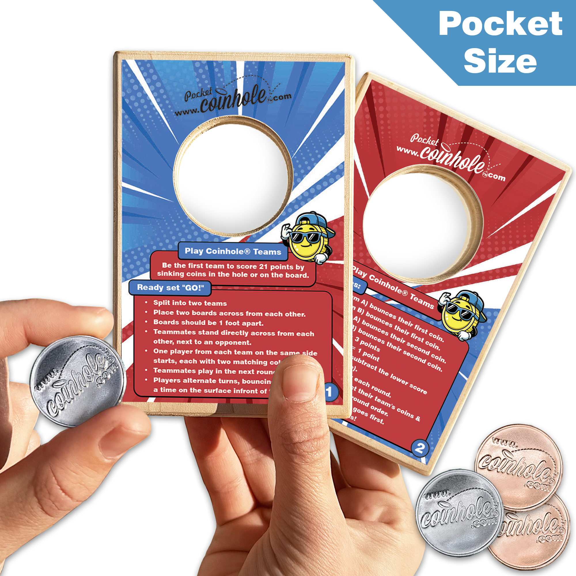 Official Coinhole™ Game Set - Blue and Black Wooden Board Game